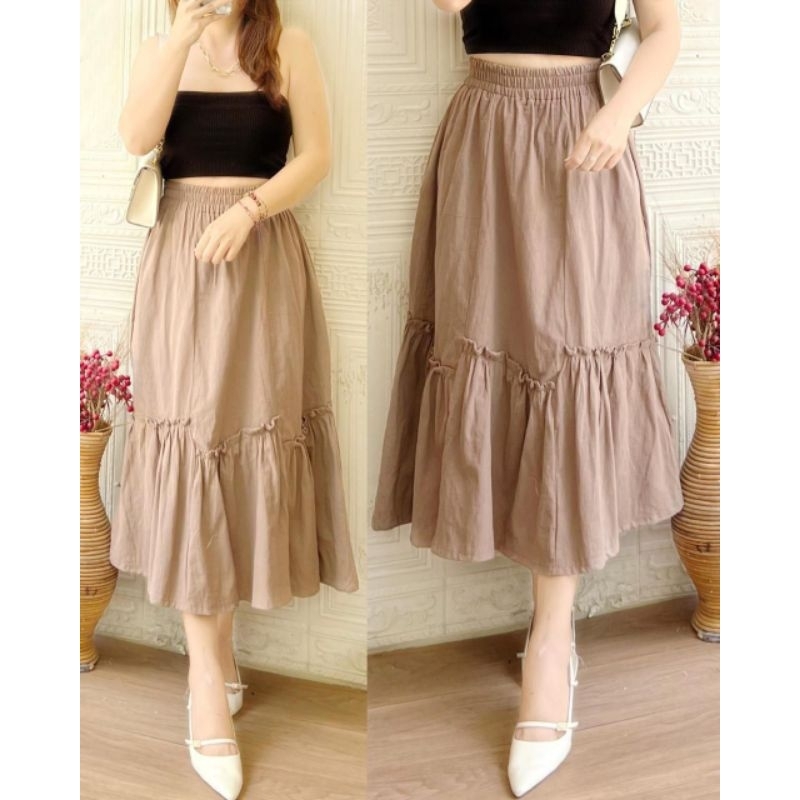 Jual Calista Skirt/ Rok Rample Full Karet Bkk | Shopee Indonesia