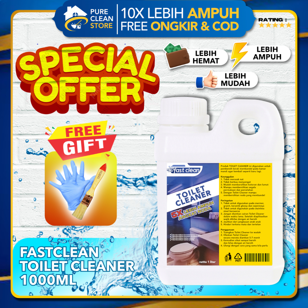 Jual FASTCLEAN TOILET CLEANER (FREE KUAS) cairan warna MERAH Pembersih ...