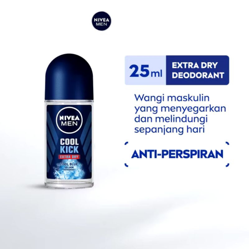 Jual Nivea Men Cool Kick Extra Dry Deodorant Roll On 25 mL | Shopee ...