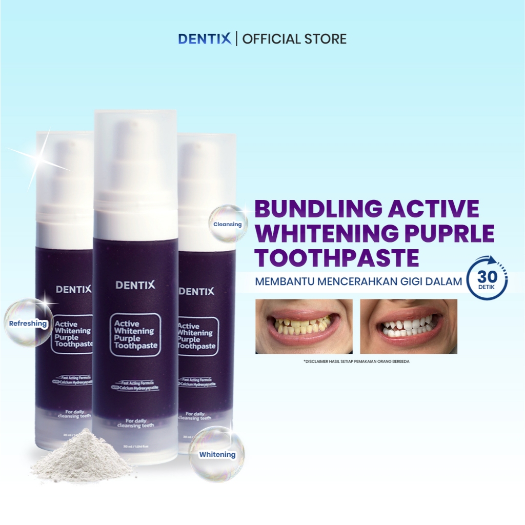 Jual DENTIX Paket Isi 3 Active Whitening Purple Toothpaste 30ml - Pasta ...