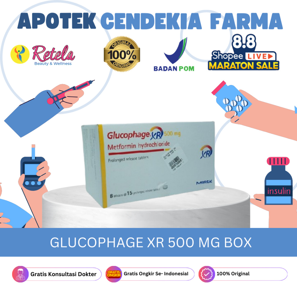 Jual Glucophage Xr 500mg 1 Box 8 Strip / Metformin / Obat Diabetes ...