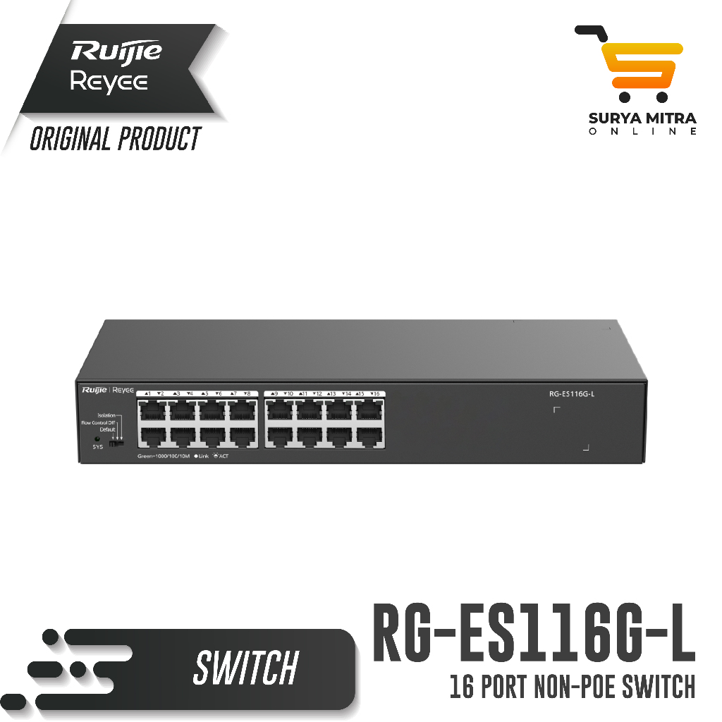 Jual Ruijie Reyee 16 Ports Unmanaged Switch RG-ES116G-L Gigabit Besi ...