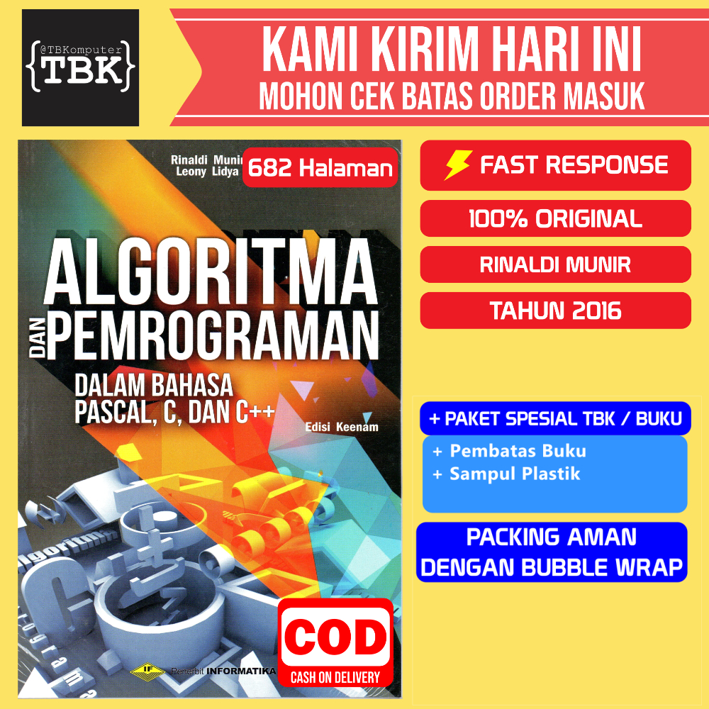 Jual BUKU ALGORITMA DAN PEMROGRAMAN RINALDI MUNIR DALAM BAHASA PASCAL, C DAN C++ REVISI 6 ...