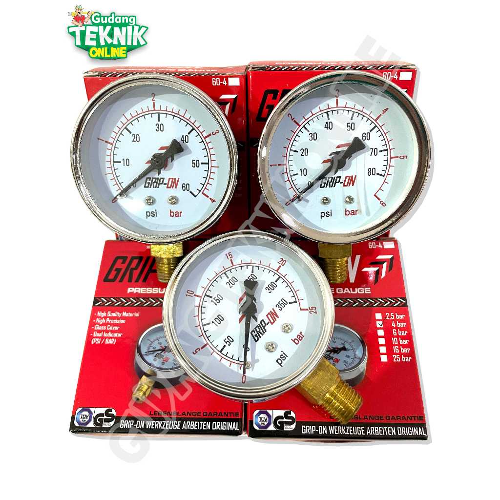 Jual Pressure Gauge 2.5 4 6 10 16 25 Bar GRIP ON / Alat Ukur Pengukur ...