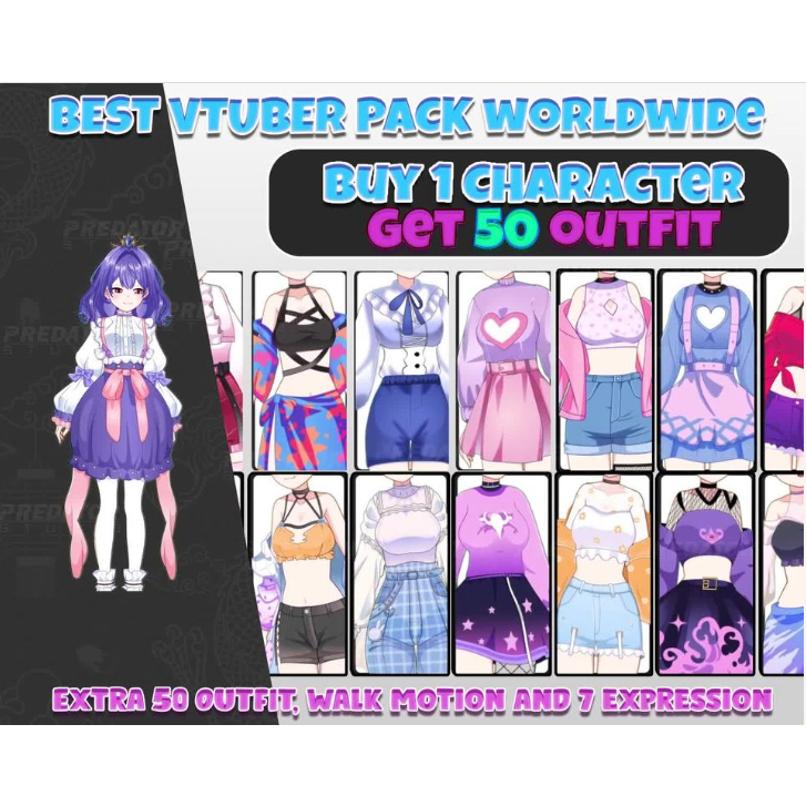 Jual Hadirkan 50 Outfit Keren ke Streaming Anda dengan Vtuber Live2D, 7 Ekspresi, Vtuber Komplit ...