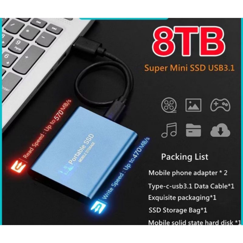 Jual HW Portable SSD External hard drives 1TB 2TB 4TB 8TB Hardisk ...