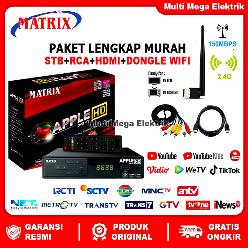 Jual [COD] SET TOP BOX TV DIGITAL MATRIX APPLE DVBT2 / STB MATRIX / STB MATRIX APPLE MERAH ...