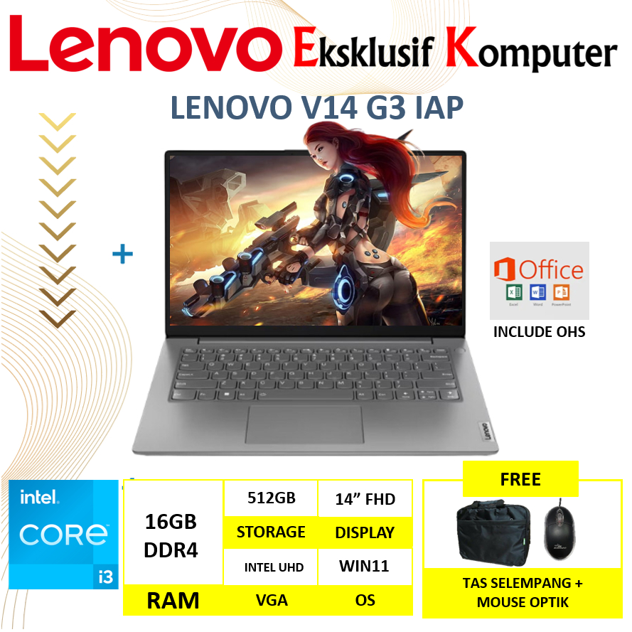 Jual Laptop Lenovo V14 G3 IAP Intel i3 1215U 16GB 512GB SSD 14" FHD ...