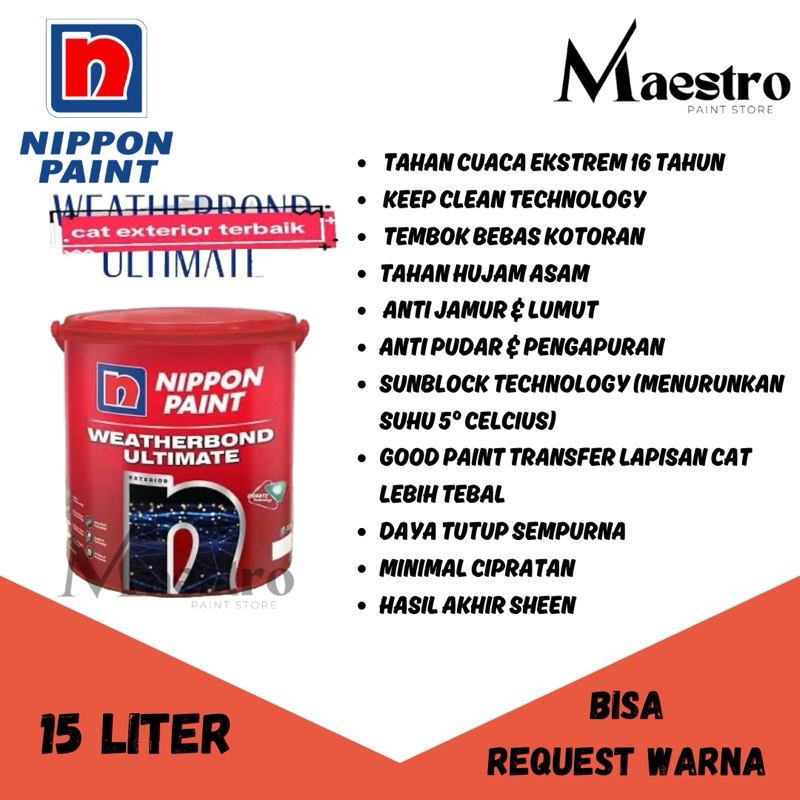 Jual Cat Tembok Nippon Paint WEATHERBOND ULTIMATE 15 Liter Brilliant ...