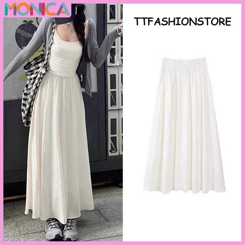 Jual Monica Rok Plisket Gaya Korea Rok Payung Longgar Putih Rok Panjang ...