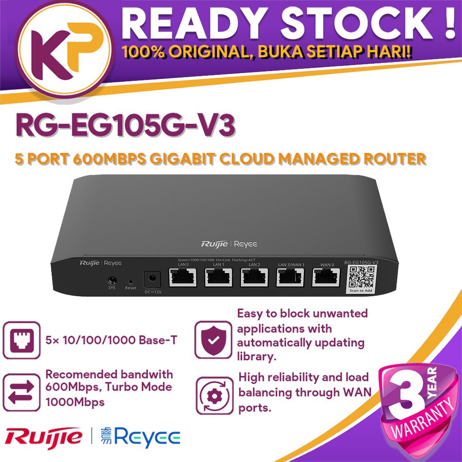Jual RUIJIE REYEE RG-EG105G-V3 5 PORT 600MBPS GIGABIT CLOUD MANAGED ROUTER | Shopee Indonesia