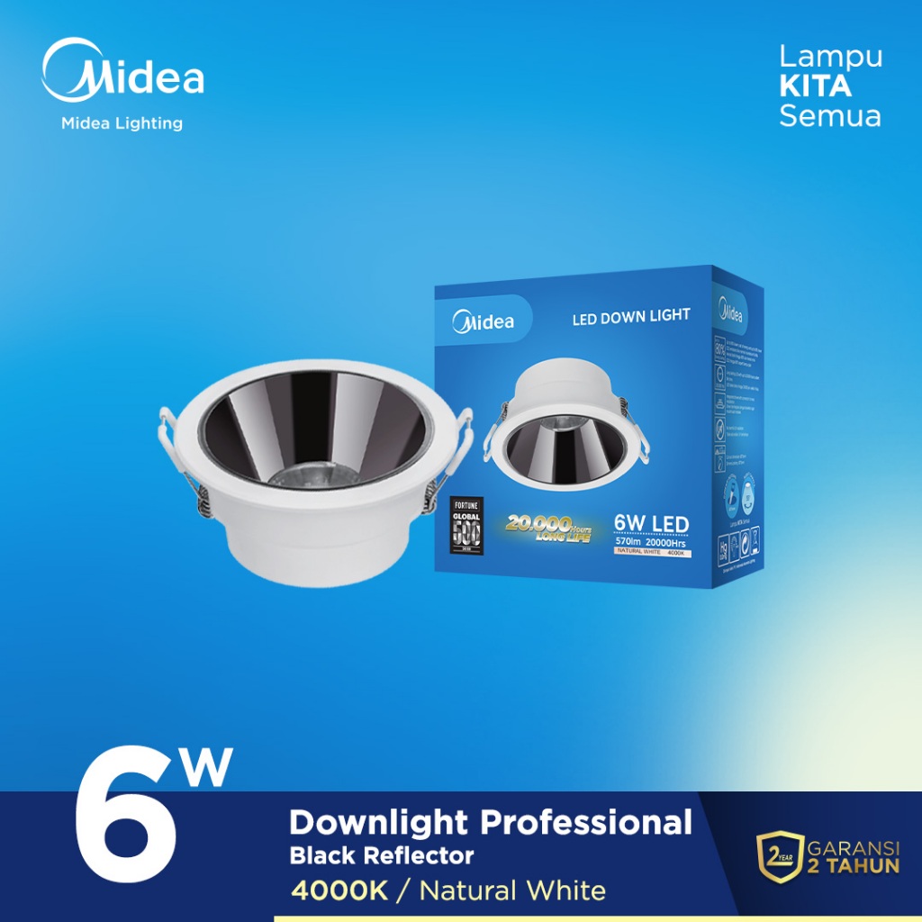 Jual Midea Lighting - Lampu LED Downlight Black Reflector 6 Watt 4000K ...