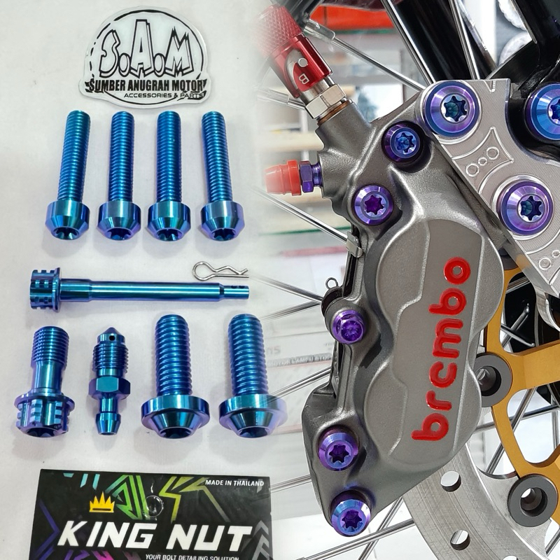 Jual BAUT KALIPER BREMBO 4P FULL SET TITANIUM / TOJOSAN / BANJO / NEPEL ANGIN / PIN DISCPAD ...
