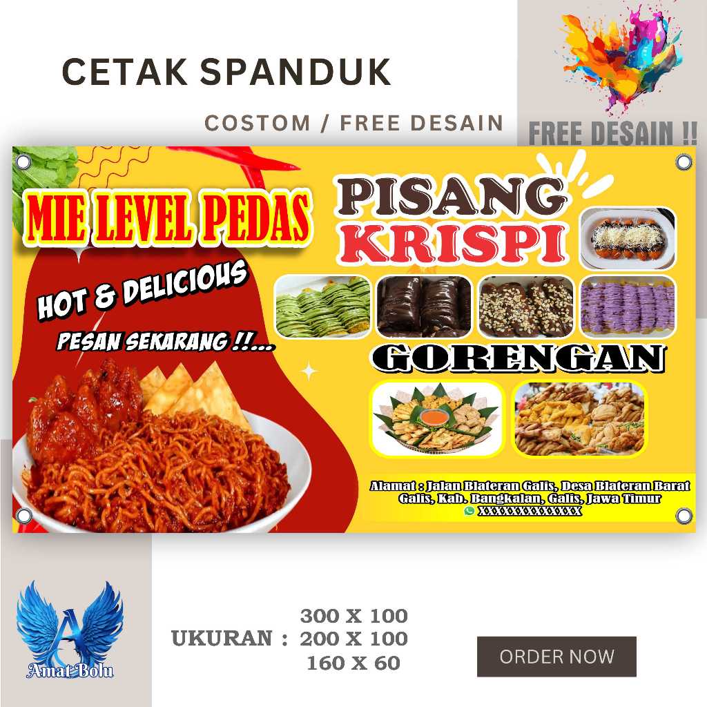 Jual Spanduk Banner MIE LEVEL PEDAS ANEKA MAKANAN PISANG KEJU BISA ...