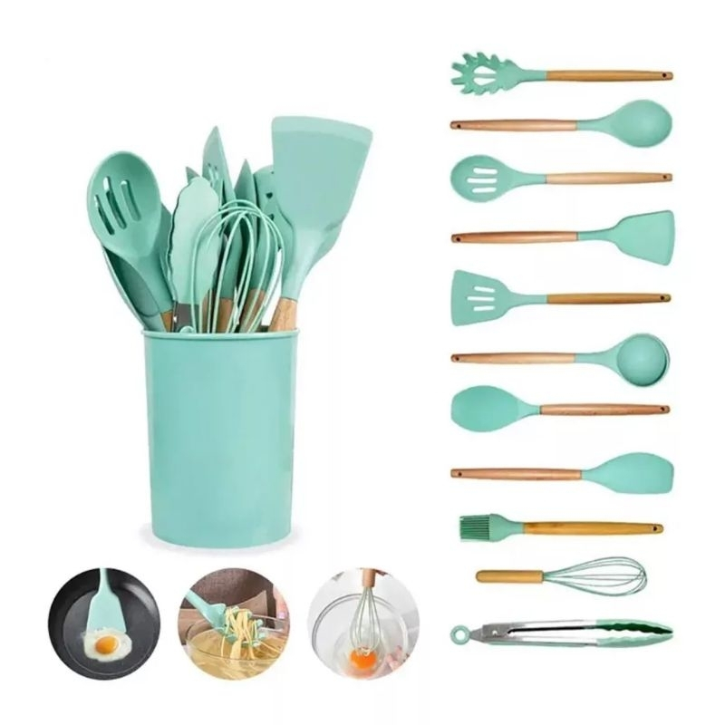 Jual Spatula set tahan panas Alat Set Masak peralatan masak 12 in1 set ...