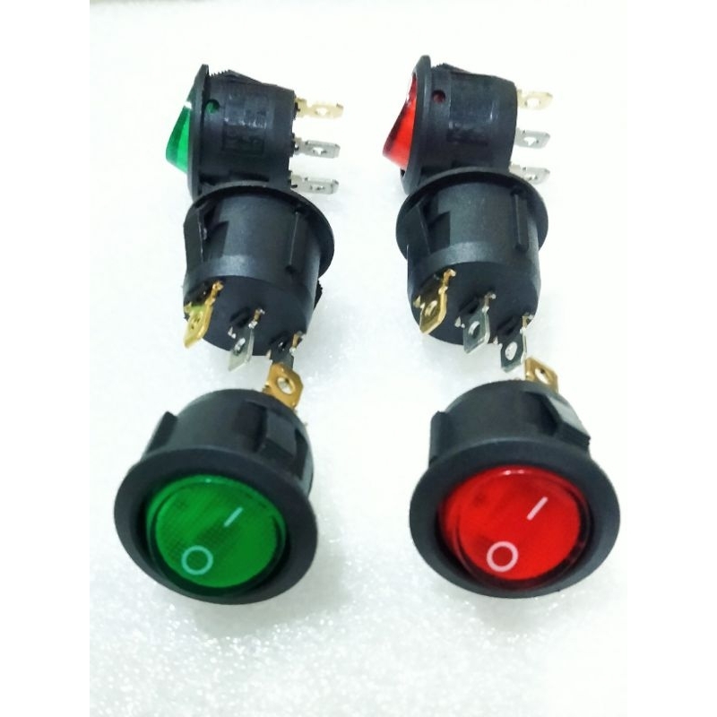 Jual Saklar Bulat Rocker Switch Bulat 20mm 3 Pin (Merah Hijau)+LED ...