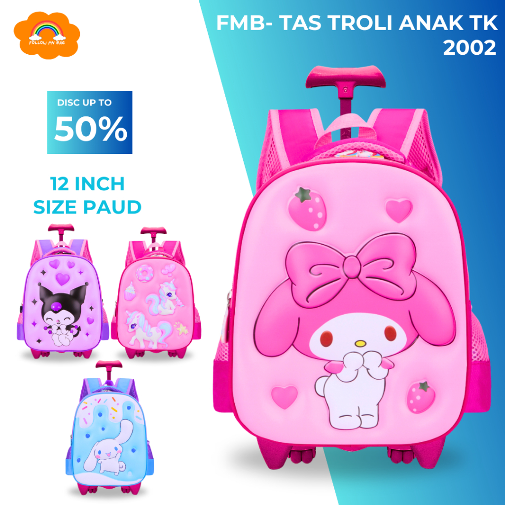 Jual FMB Tas Troli Sekolah Perempuan Anak TK Gambar KUROMI 3d Timbul Tas Koper Roda Anak Cewek ...