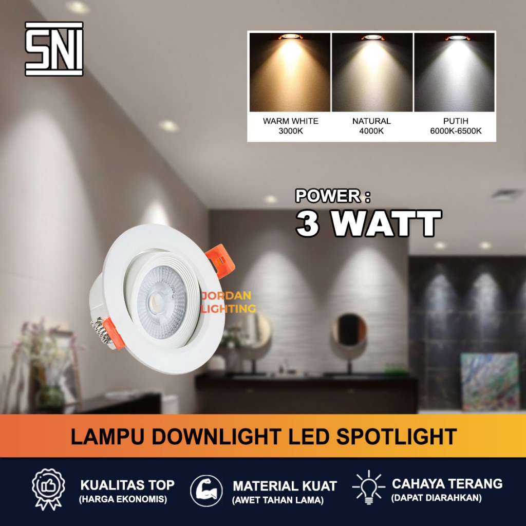 Jual Lampu Sorot Plafon 3W - Downlight, Spotlight LED, Spot 220V Warm ...