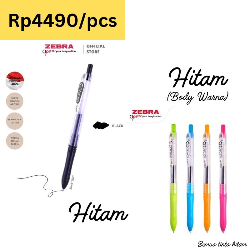 Jual Pulpen Kokoro 0.5 Zebra Gel Ink Black Bolpoin Bolpen Blue Red Pink ...