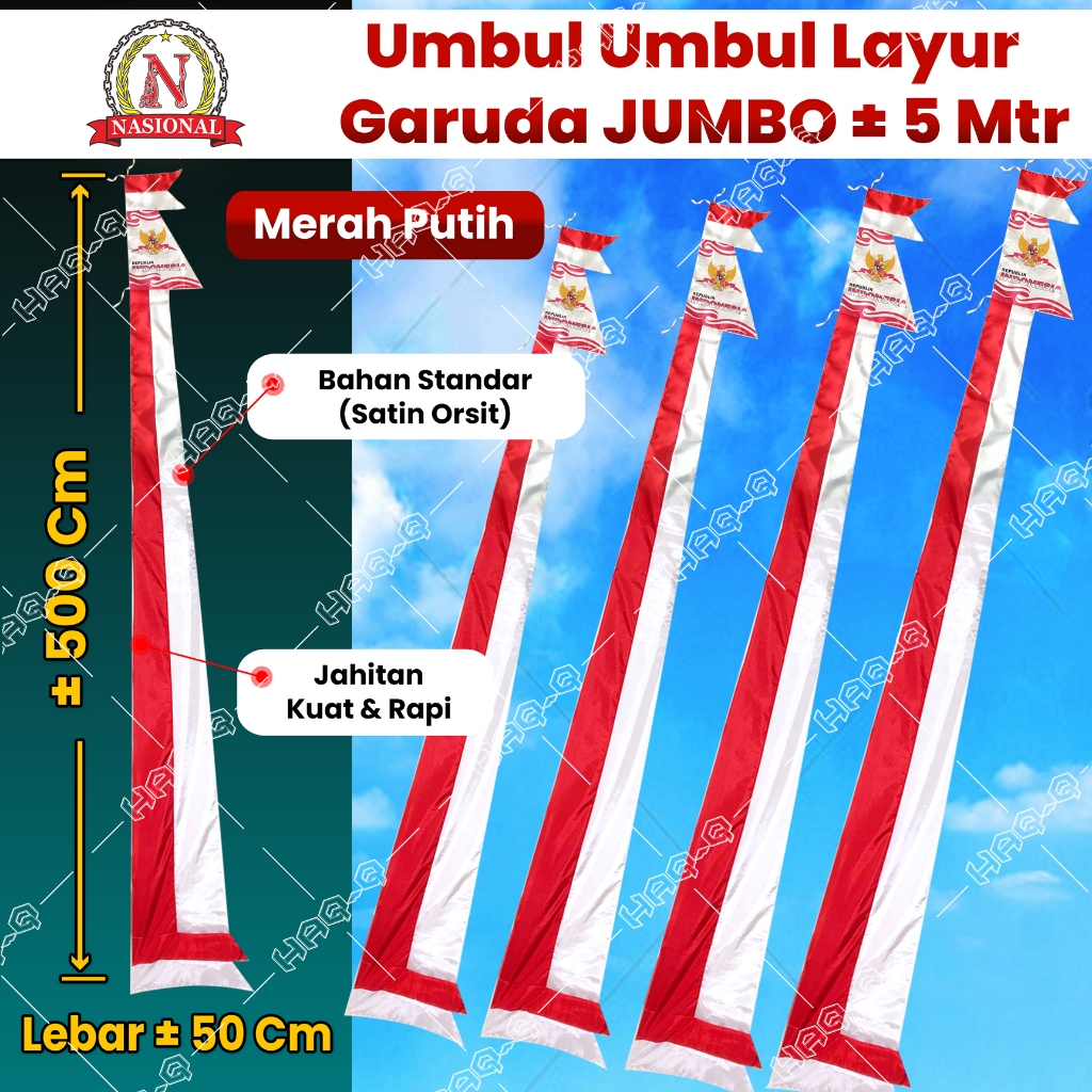 Jual Bendera Umbul-Umbul JUMBO Layur MAHKOTA Garuda Merah Putih (panjang ukuran kisaran 5 meter ...