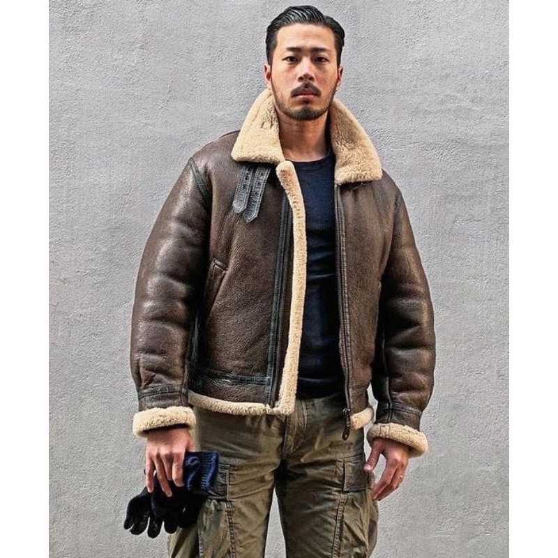 Jual Vintage 80s Avirex B3 USAAF Sheepskin Bomber Flight Jacket Brown ...