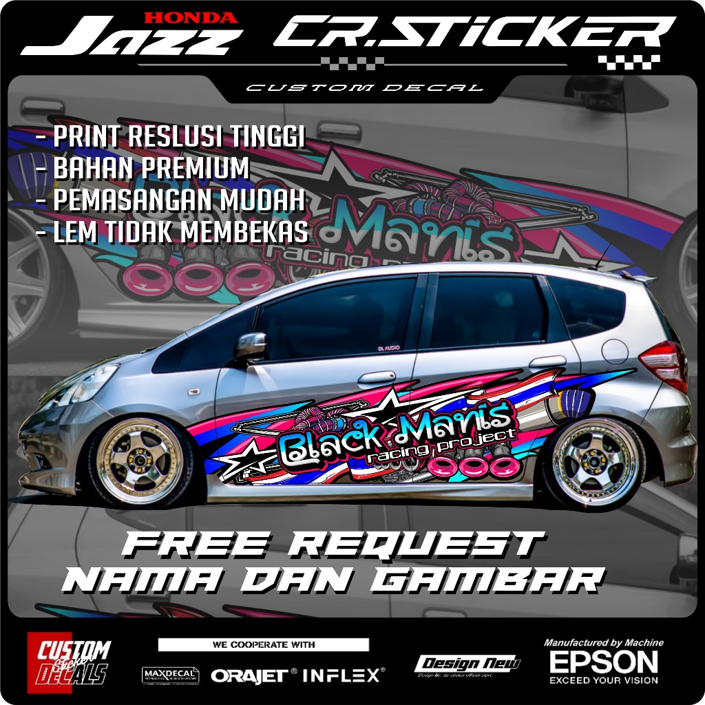 Jual DECAL STICKER MOBIL JAZZ - FREE CUSTOM NAMA- MOBIL JAZZ BRIO AYLA ...