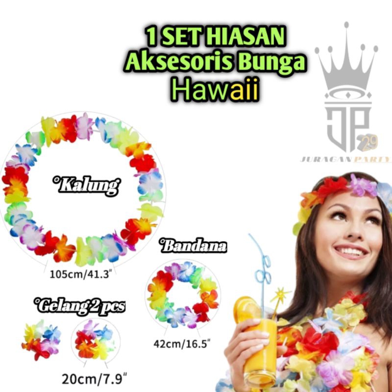 Jual (Lengkap) satu set kalung bunga Hawaii,kalung bunga Hawaii ...