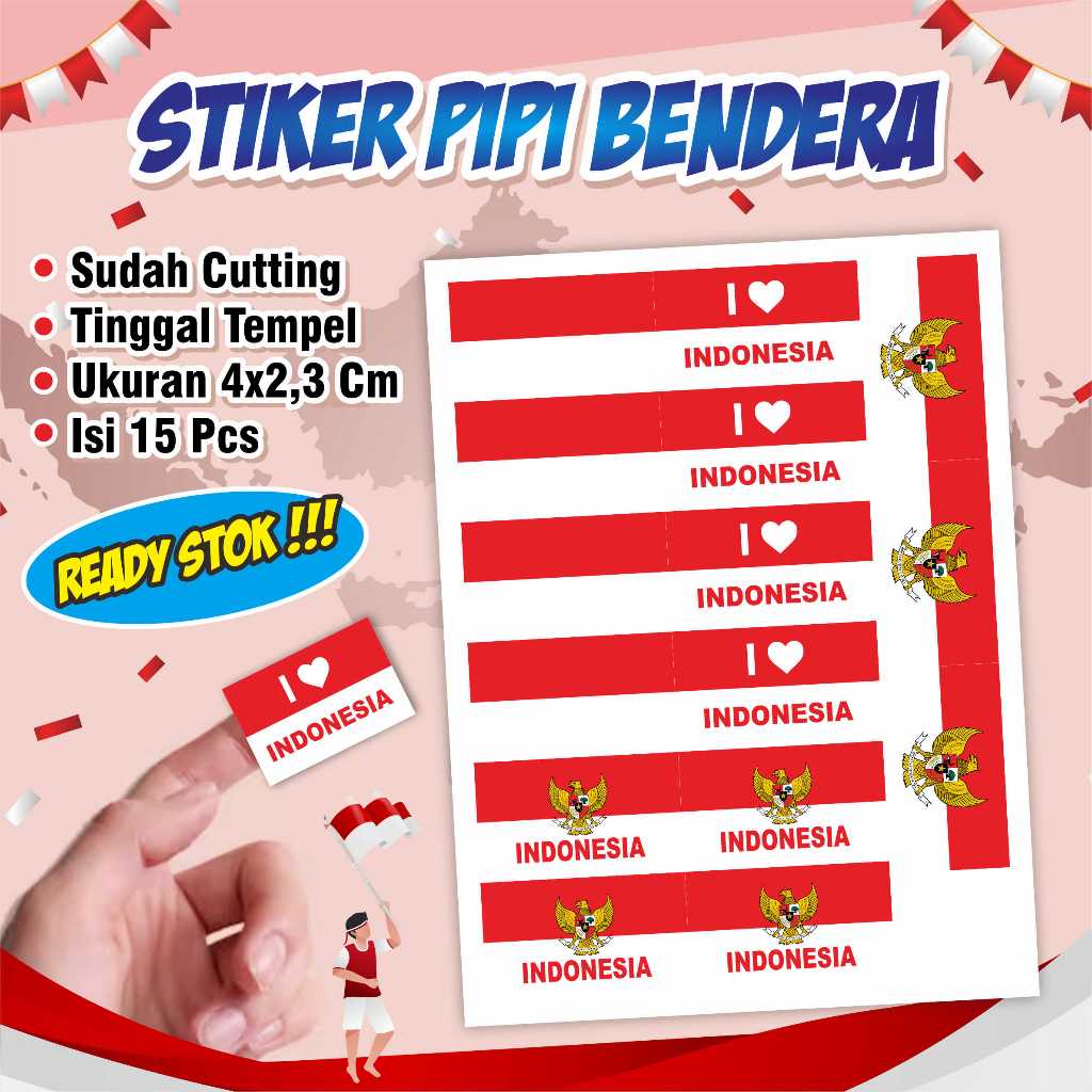 Jual [15Pcs] 4X2,3 cm - Sticker Pipi HUT RI Bendera Merah Putih ...