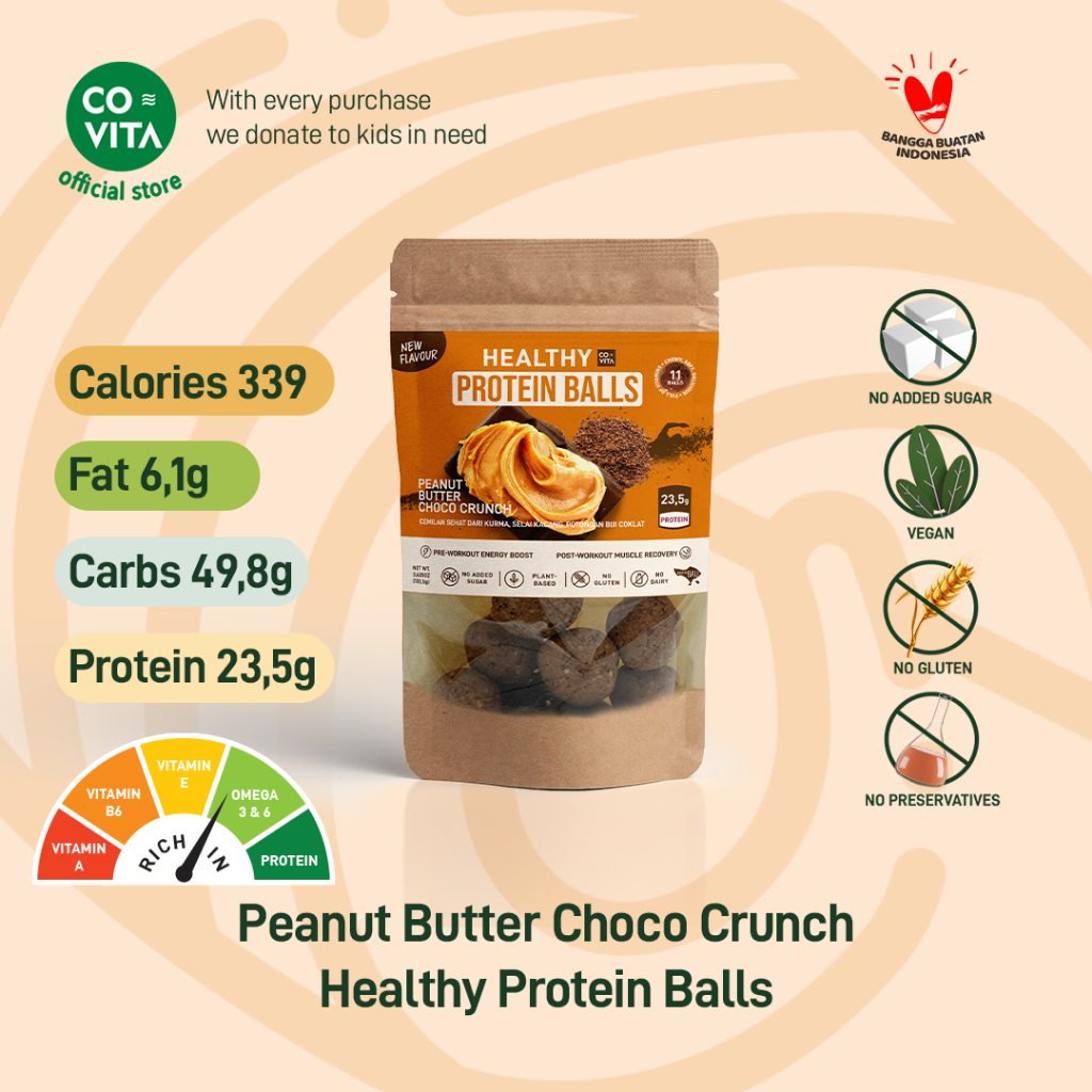 Jual Covita Healthy Protein Balls - Peanut Butter Choco Crunch - Snack ...
