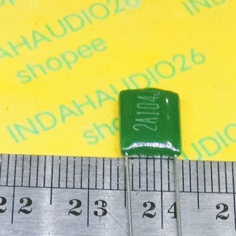 Jual 104 100v 7mm 2A104J milar hijau 100n 100nf mylar kapasitor 104j 2a104j | Shopee Indonesia