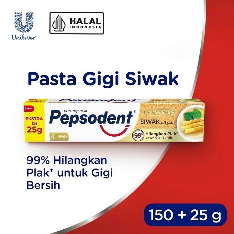 Jual Pepsodent Pasta Gigi Halal Complete 8 Siwak 150+25 gr | Shopee ...