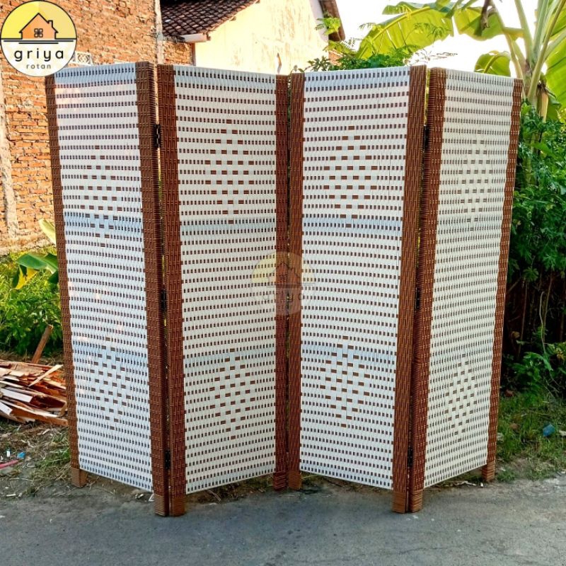 Jual Sketsel Pembatas Ruangan Rotan Sintetis 4 Panel | Shopee Indonesia