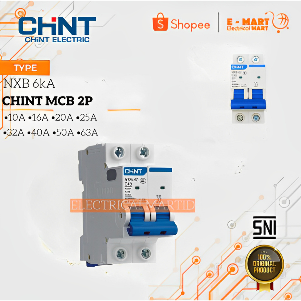Jual CHINT MCB 2 Phase 10A 16A 20A 25A 32A 40A 50A 63A SNI NXB 6kA 2P | Shopee Indonesia