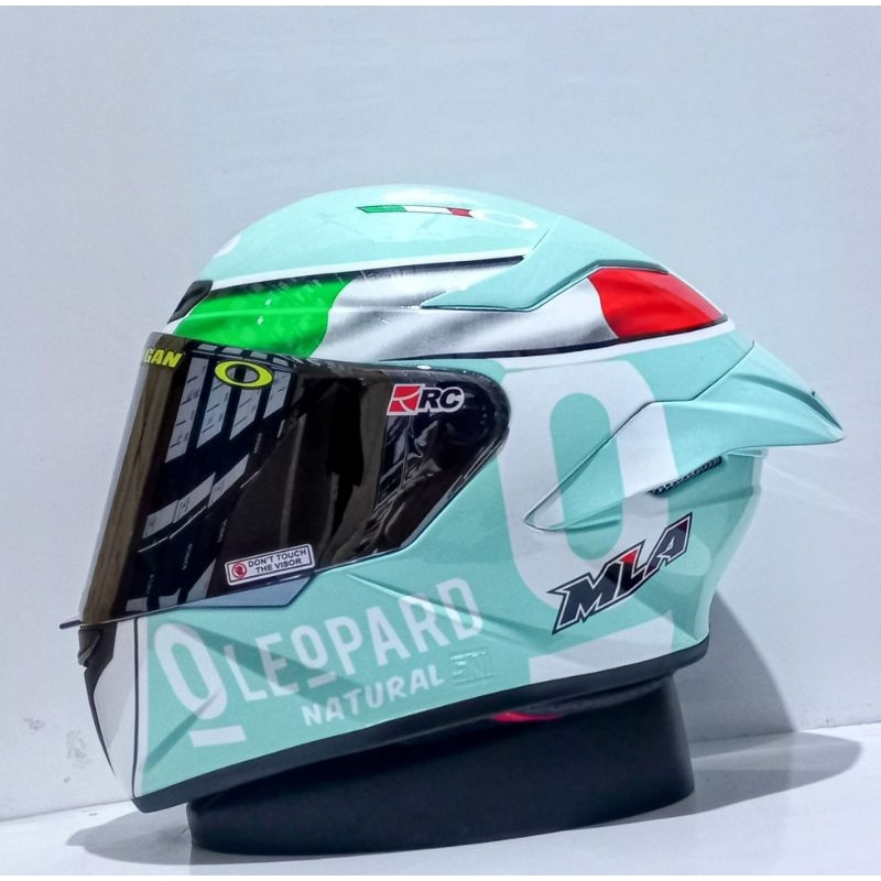 Jual Helm Full Face Mla ttc Motif Leopard Aqua Blue Toska Paket Ganteng ...