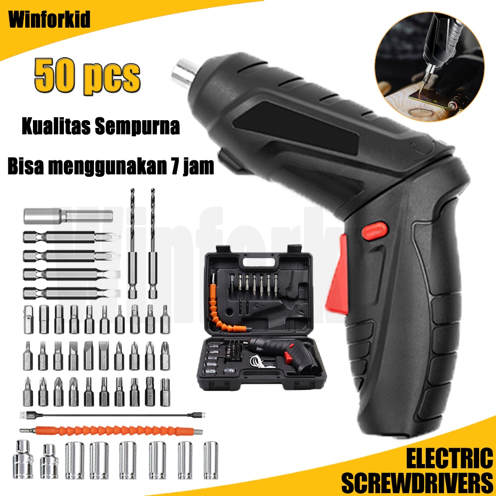 Jual Obeng Elektrik Set Komplit 4.2V Obeng Listrik Screwdriver Cordless ...