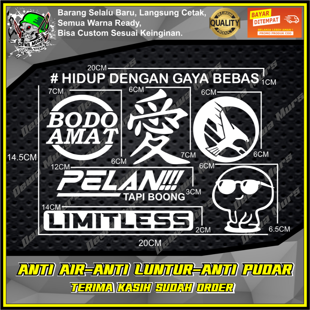 Jual Cutting Sticker #HIDUP DENGAN GAYA BEBAS BODO AMAT KANJI (LOVE ...