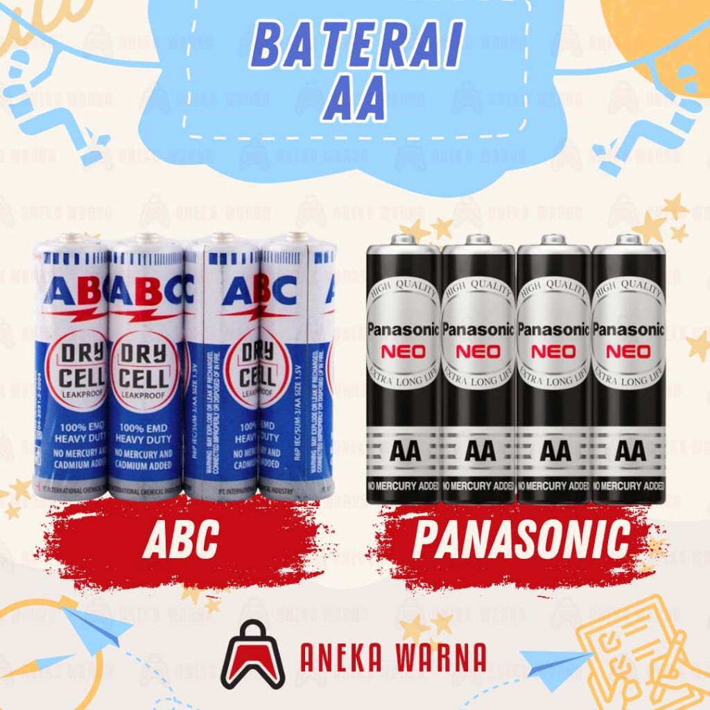 Jual BATERAI JAM ABC/PANASONIC AA/R6 A2 KECIL 1.5V (PCS) | Shopee Indonesia