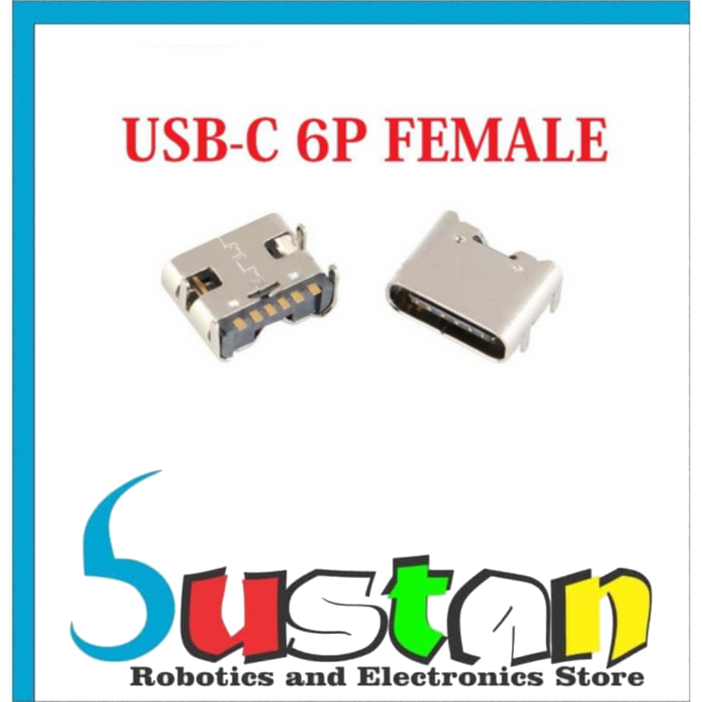 Jual SOCKET USB TYPE C FEMALE 6PIN 6P PCB SMT SOKET KONEKTOR USB 3.1 ...