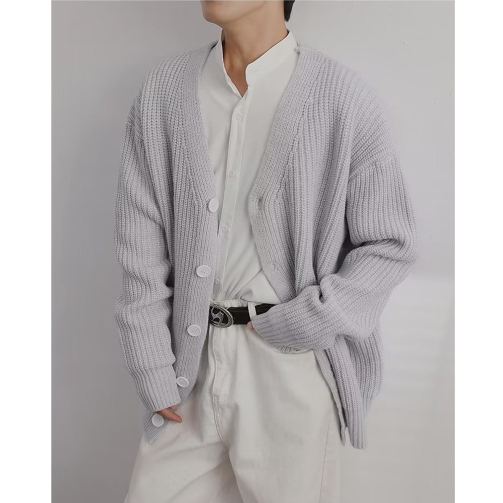 Jual Dark Icon Cardigan Sweater Pria Autumn Solid Color Basic Korean ...