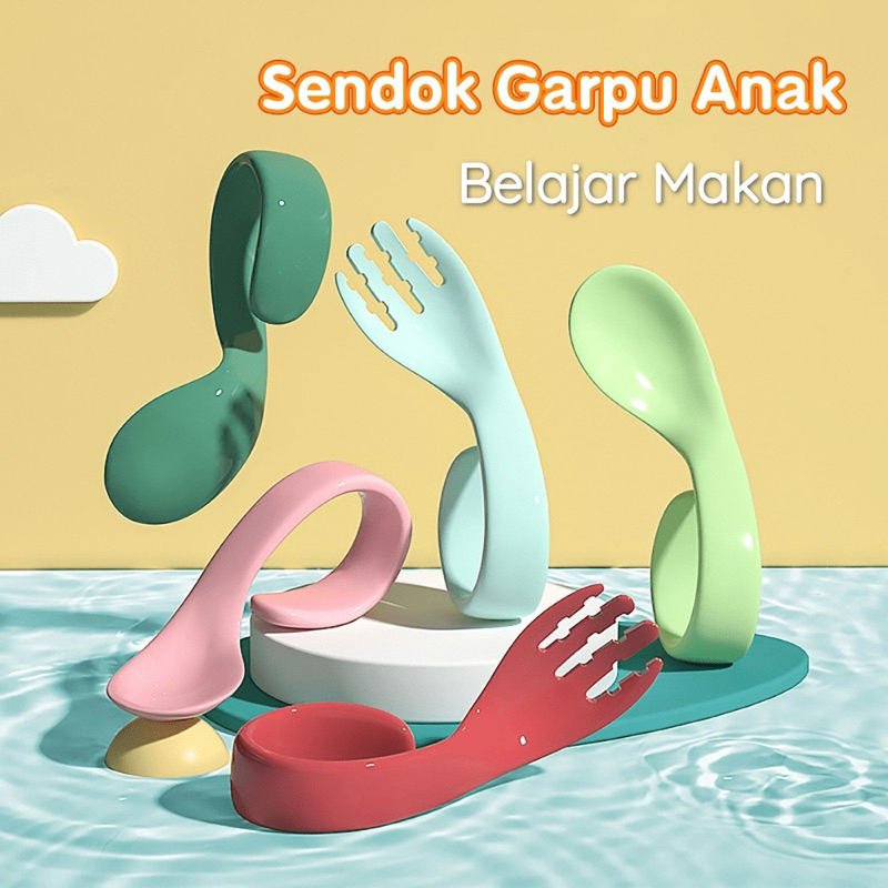 Jual Set sendok garpu anak training belajar makan Training Spoon Fork model melengkung | Shopee ...