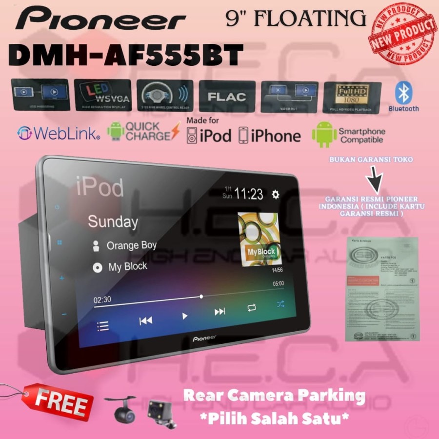 Jual Pioneer DMH-AF555BT Floating Head Unit 9" Inch AF 555 BT Single Din Layar Tape + Rear ...