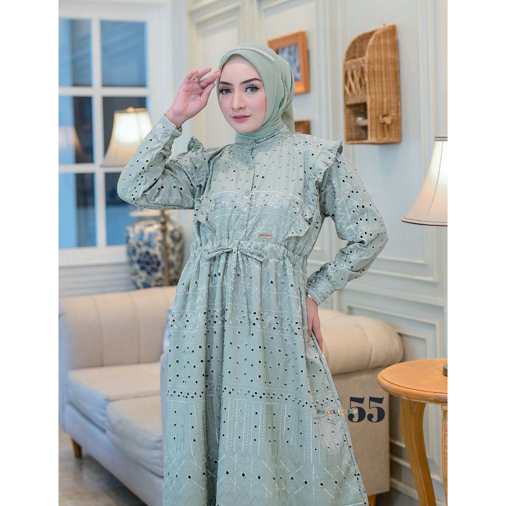 Jual RAYA MIDI DRESS KATUN BORDIR + FURRING // MIDI KATBOL // PURING ...