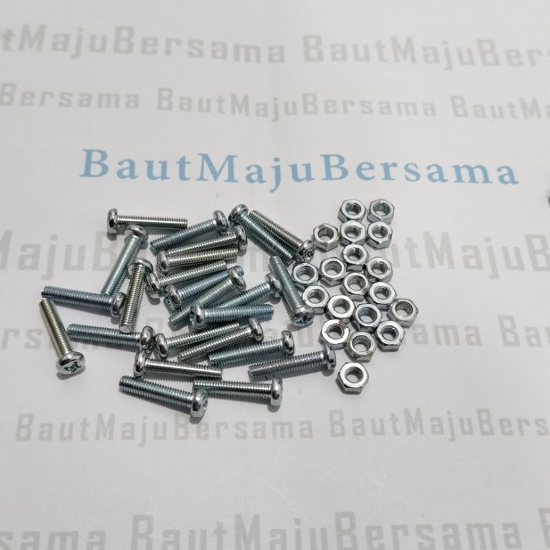 Jual Baut mur 6 JP 3mm x 15mm obeng isi 50biji | Shopee Indonesia