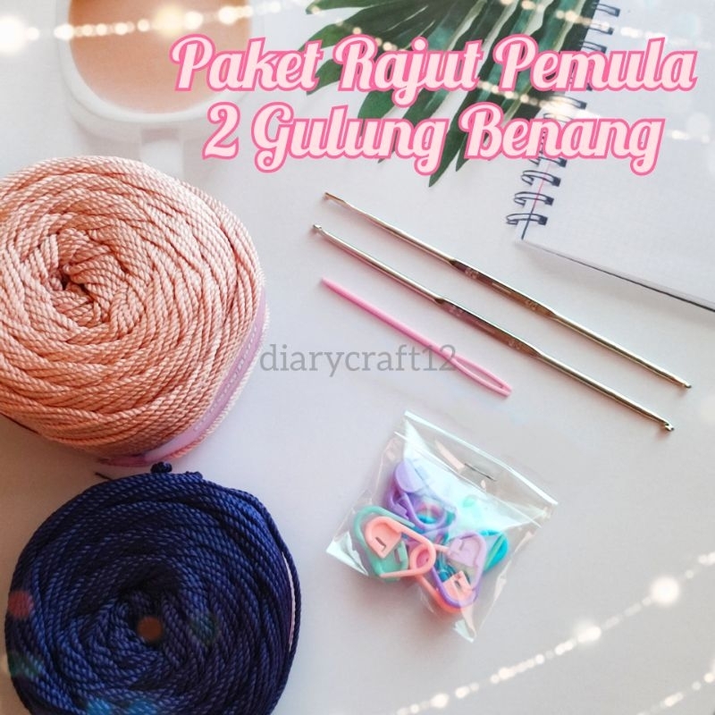 Jual Paket Rajut Pemula + Benang Poly Kilap/Polyester - Starter Kit ...