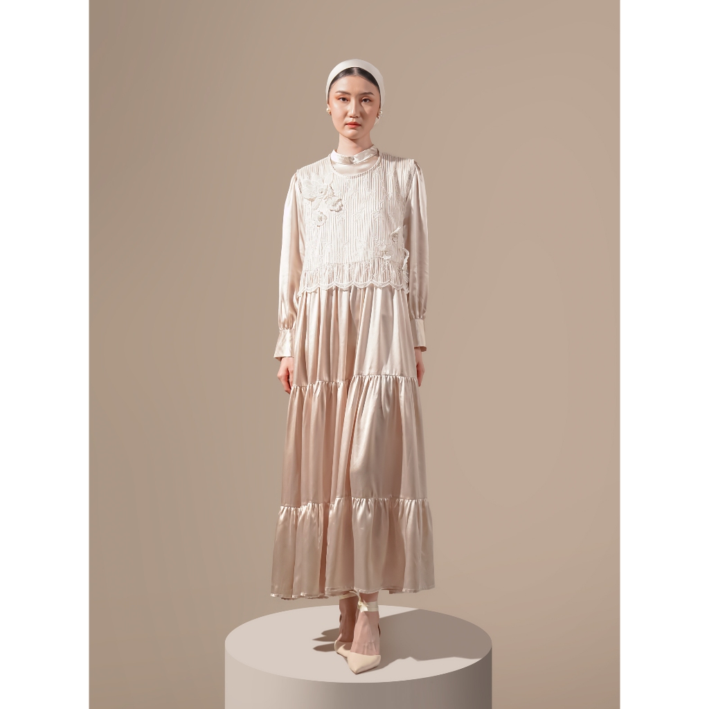 Jual Aleza - Raena Dress Beige | Shopee Indonesia