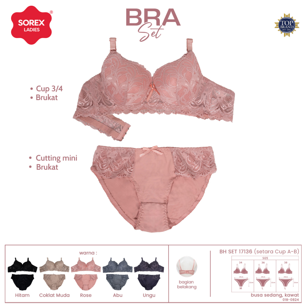 Jual Sorex Bra Set Brukat Busa Sedang Kawat Kait 3 Setara Cup A-B CD ...