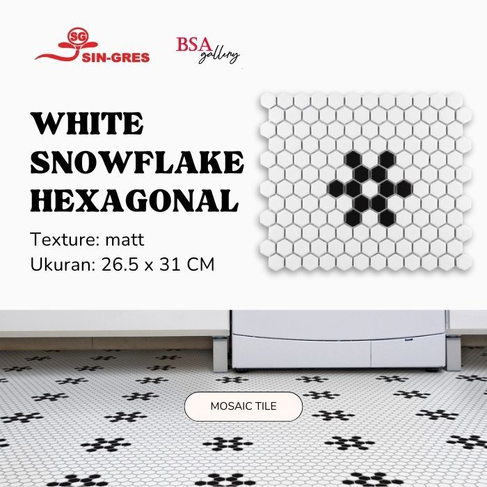 Jual MOSAIC TILE HEXAGONAL MINI SNOW FLAKE / MOSAIC HEXAGON MINI HITAM ...