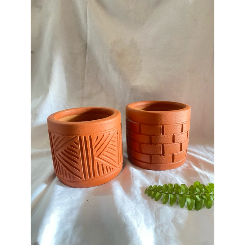 Jual pot lurus motif D12cm terakota keramik gerabah | Shopee Indonesia