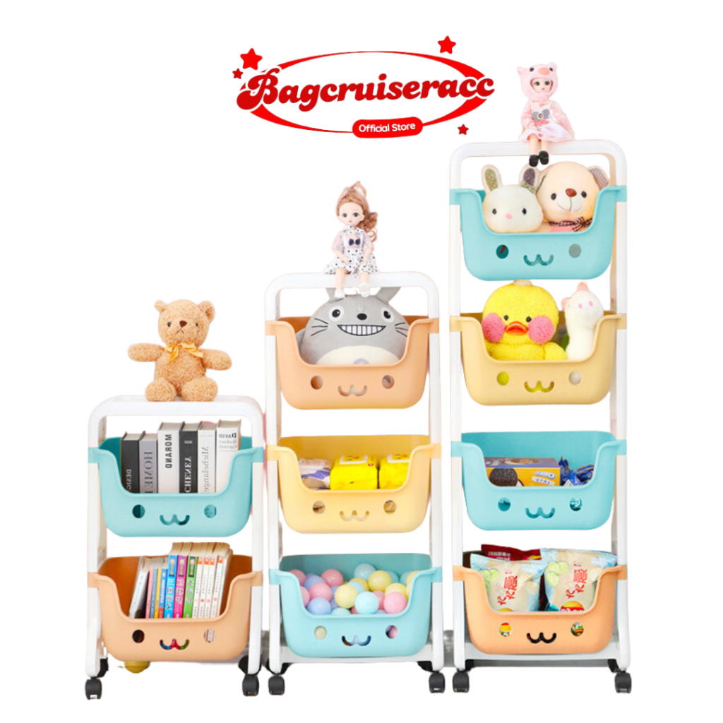 Jual Rak Anak-Anak Penyimpanan Mainan 4 Susun dengan Roda Plastik Q2 ...