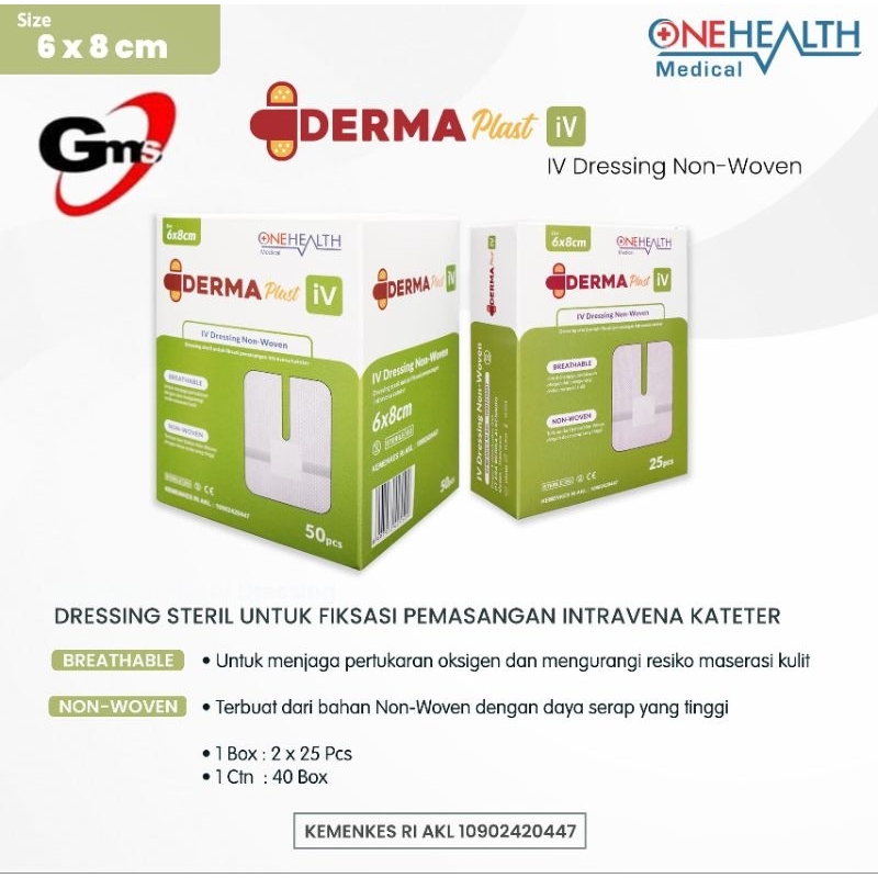 Jual Onehealth Dermaplast IV Dressing 6 x 8cm Non Woven Box isi 50 Pcs ...